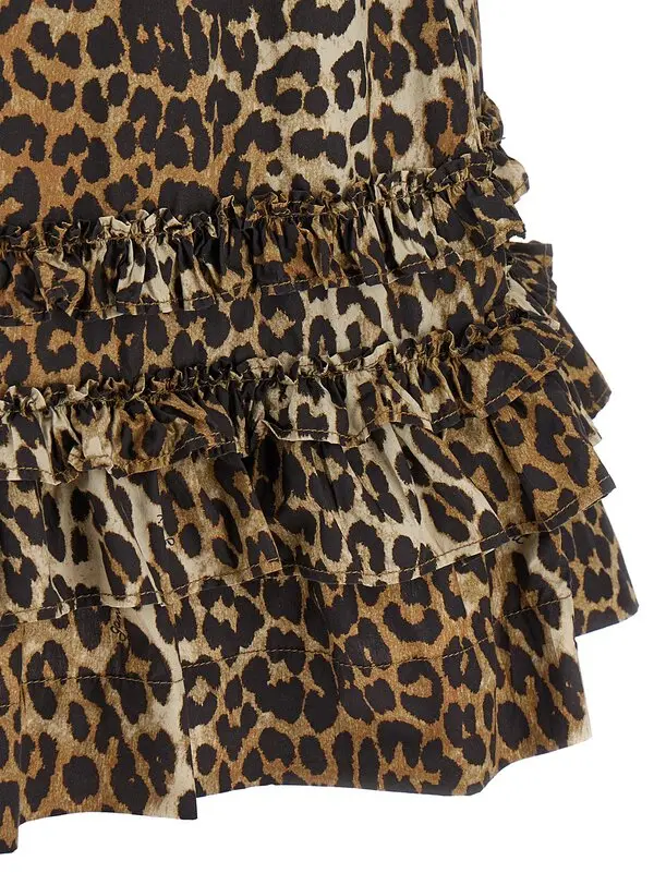 GANNI Leopard Cotton Poplin Mini Dress - Brown