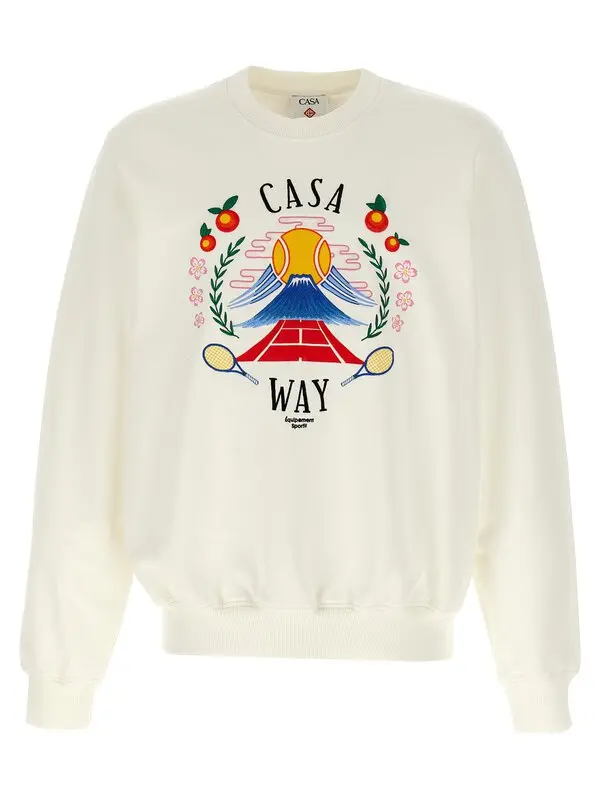 Casablanca Cotton Crewneck Sweatshirt With Embroidered Detail - White