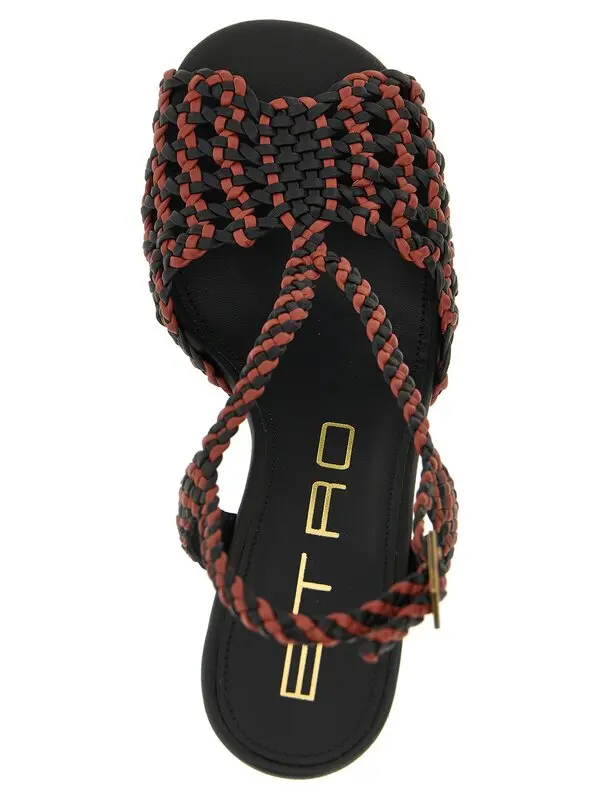 Etro Two-tone Woven Sandals With Adjustable Strap - Brown