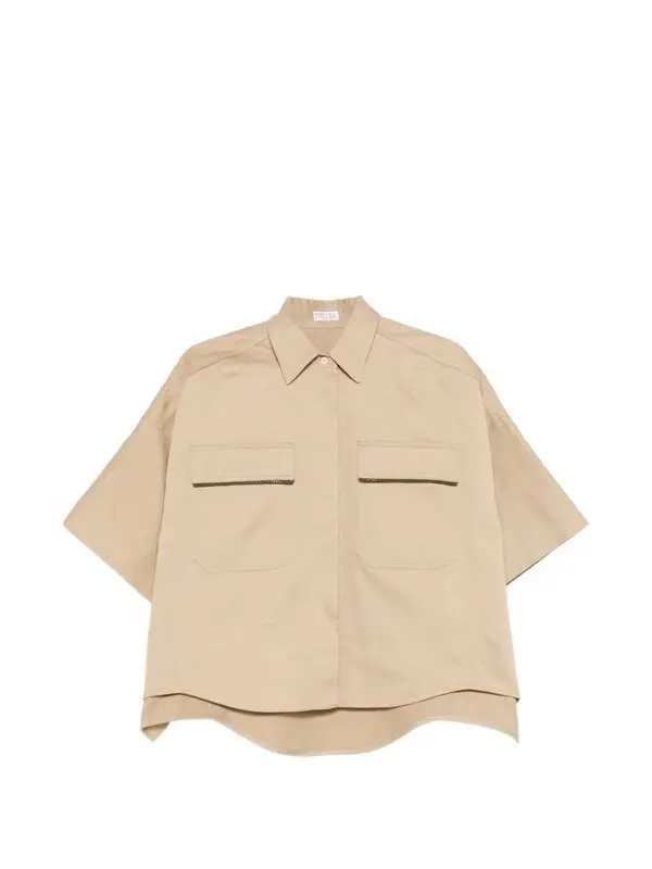 Brunello Cucinelli Short Sleeve Cotton Linen Shirt - Brown