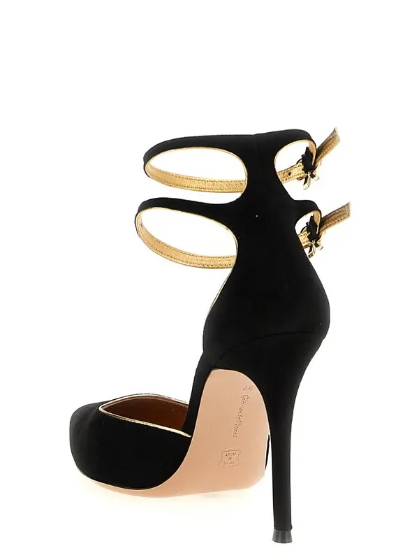 GIANVITO ROSSI Ivette Suede Pointed Pumps With Laminated Leather Piping And Double Adjustable Ankle Strap