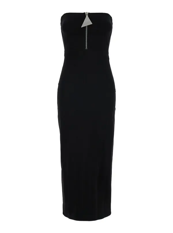 Attico Black Bustier Dress With Decorative Zip In Tech Fabric