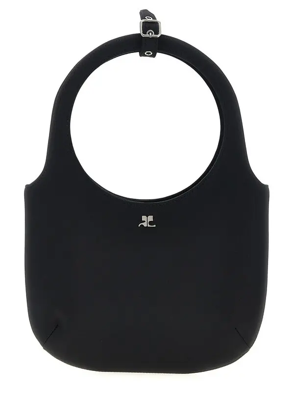 COURREGES Holy Satin Handbag With Metal Logo - Black