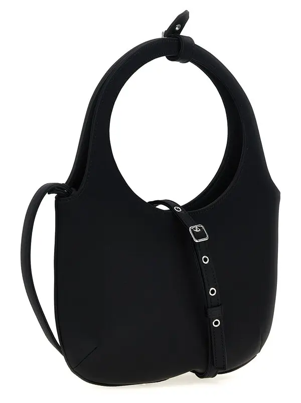 COURREGES Holy Satin Handbag With Metal Logo - Black