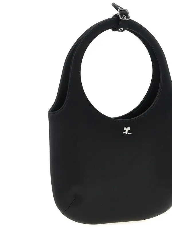 COURREGES Holy Satin Handbag With Metal Logo - Black
