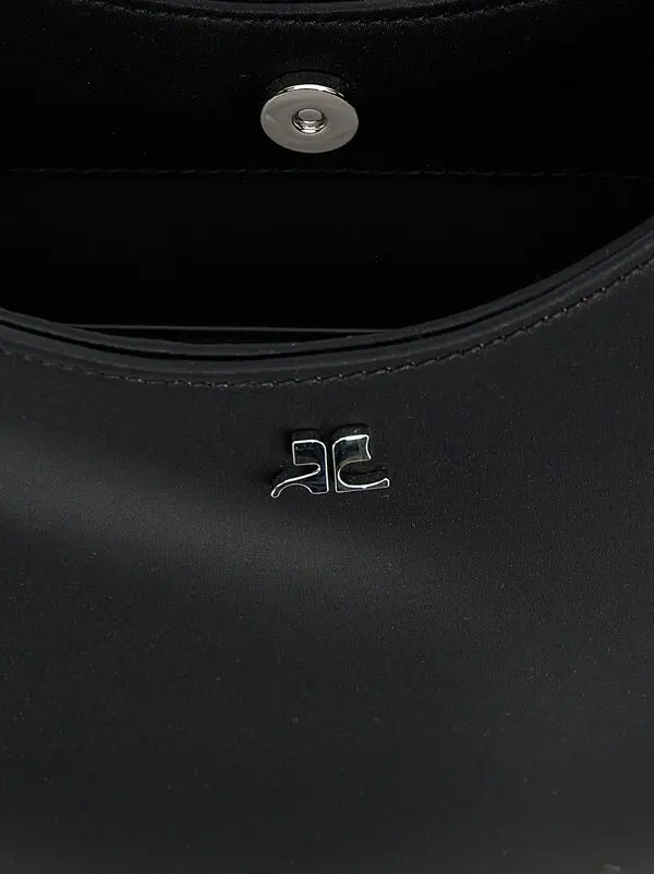 COURREGES Holy Satin Handbag With Metal Logo - Black
