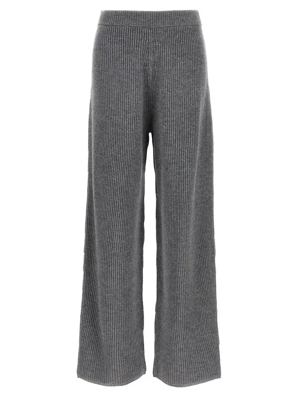 Sportmax Ribbed Wool And Cashmere Wide Leg Trousers - Gray