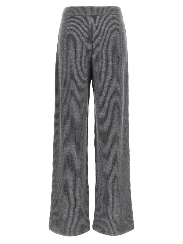 Sportmax Ribbed Wool And Cashmere Wide Leg Trousers - Gray