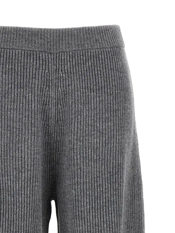 Sportmax Ribbed Wool And Cashmere Wide Leg Trousers - Gray