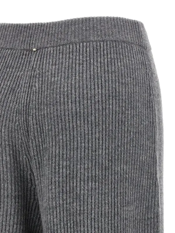 Sportmax Ribbed Wool And Cashmere Wide Leg Trousers - Gray