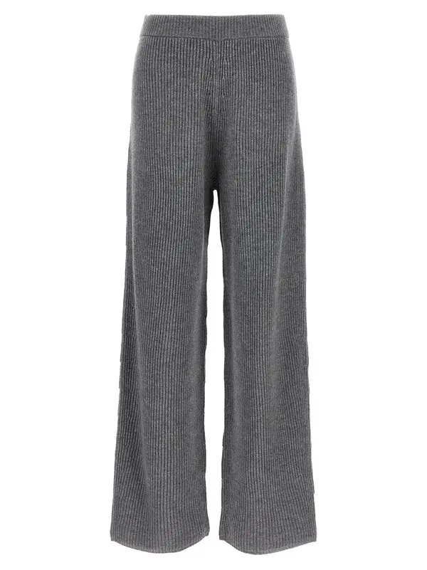 Sportmax Ribbed Wool And Cashmere Wide Leg Trousers - Gray