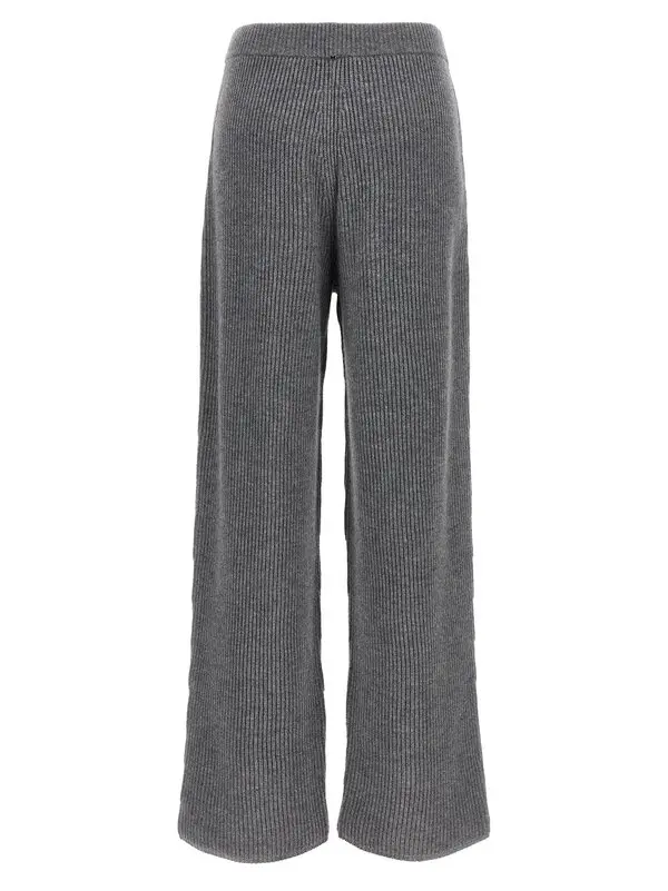 Sportmax Ribbed Wool And Cashmere Wide Leg Trousers - Gray