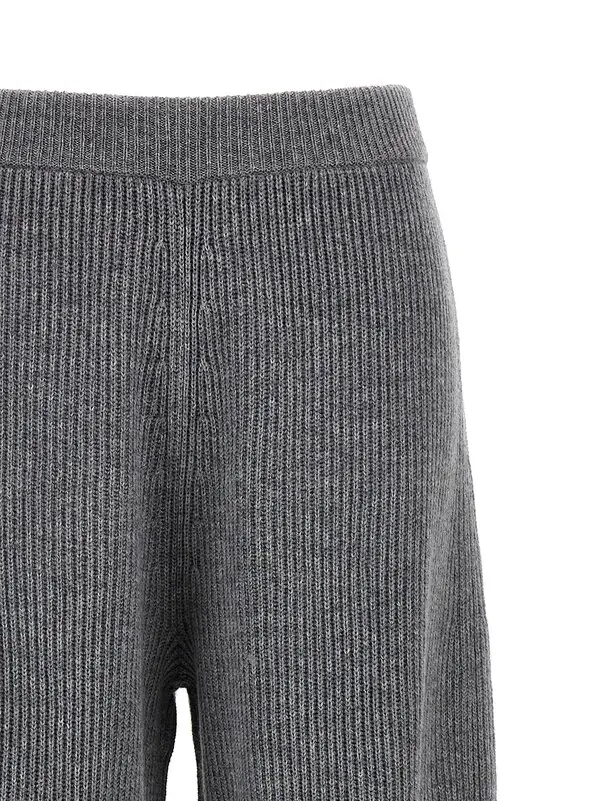 Sportmax Ribbed Wool And Cashmere Wide Leg Trousers - Gray
