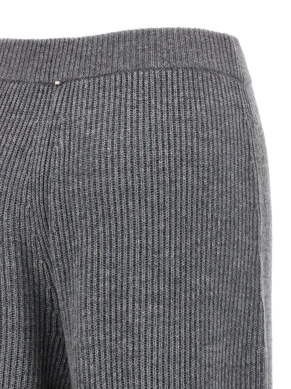 Sportmax Ribbed Wool And Cashmere Wide Leg Trousers - Gray