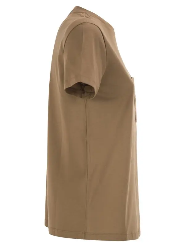 Max Mara Papaia Cotton Jersey T-shirt With Embroidered Monogram Pocket - Brown