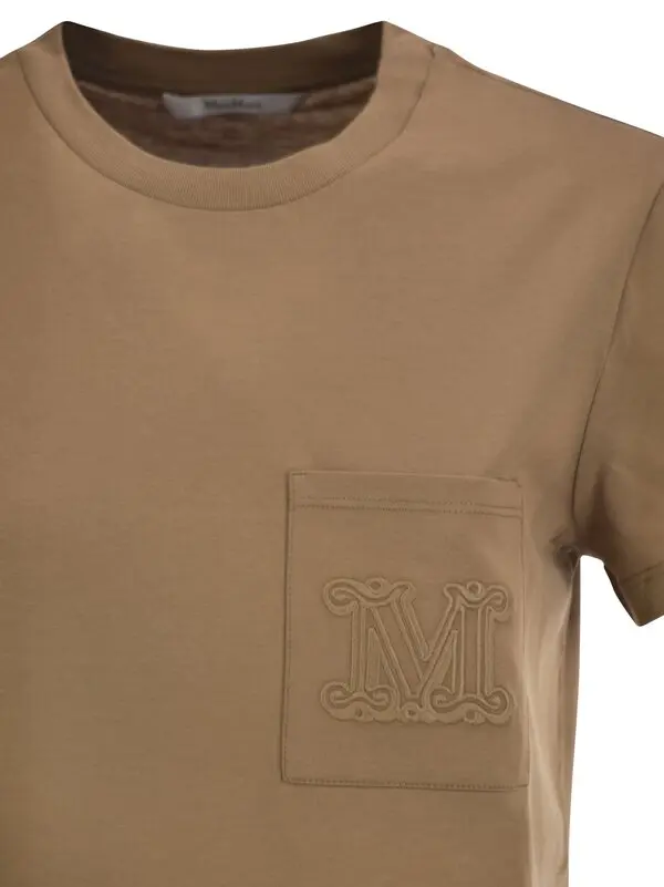 Max Mara Papaia Cotton Jersey T-shirt With Embroidered Monogram Pocket - Brown