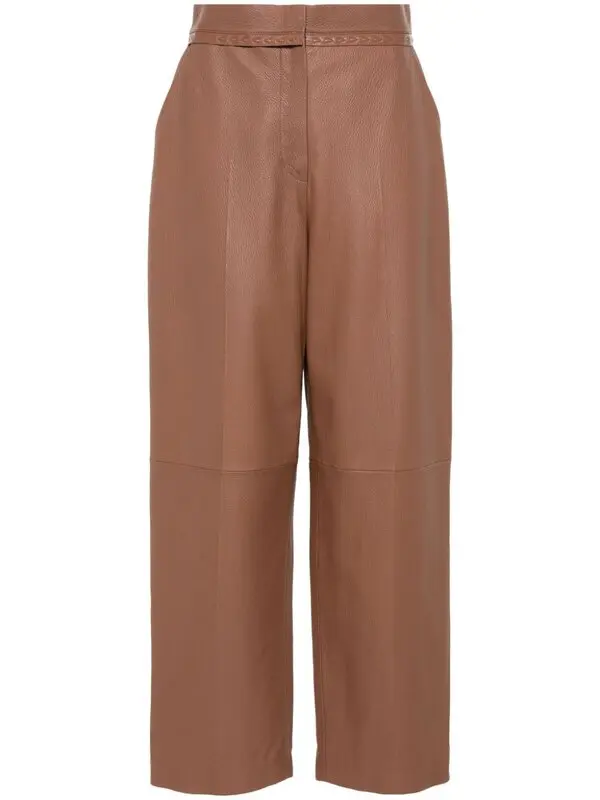 Fendi High-waisted Carrot-fit Leather Trousers - Brown