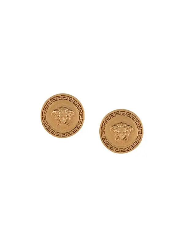 Versace Tribute Medusa Button Earrings - Silver