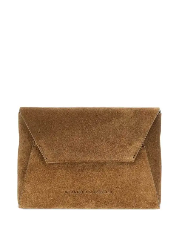 Brunello Cucinelli Suede Clutch With Jewel Decoration - Brown