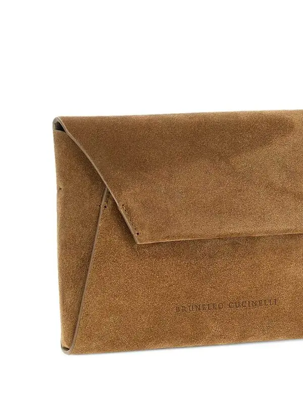 Brunello Cucinelli Suede Clutch With Jewel Decoration - Brown