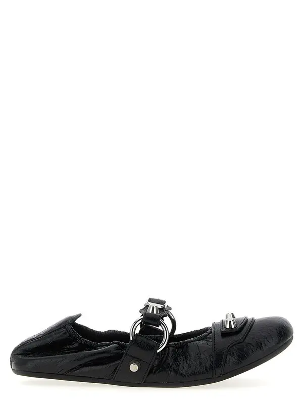 Balenciaga City Ballet Flats With Studs And Buckle Detail - Black