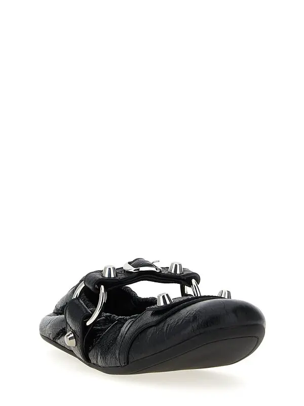 Balenciaga City Ballet Flats With Studs And Buckle Detail - Black