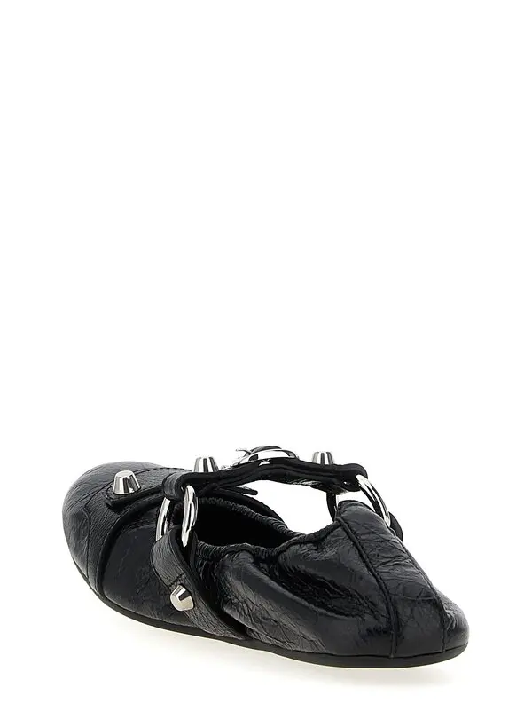 Balenciaga City Ballet Flats With Studs And Buckle Detail - Black