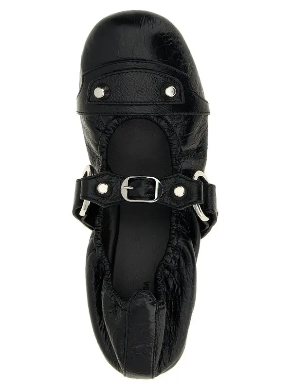 Balenciaga City Ballet Flats With Studs And Buckle Detail - Black