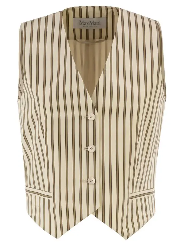 Max Mara Striped Cotton And Silk Pinstripe Waistcoat - Cream