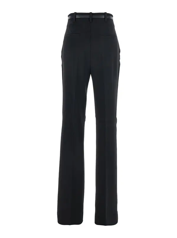 Sportmax Black Fabric Pants With Metallic Buckle Belt