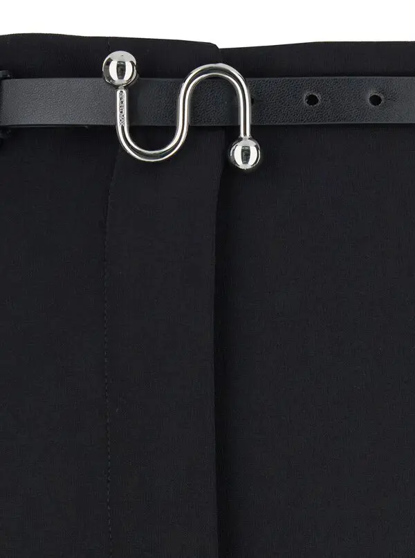 Sportmax Black Fabric Pants With Metallic Buckle Belt