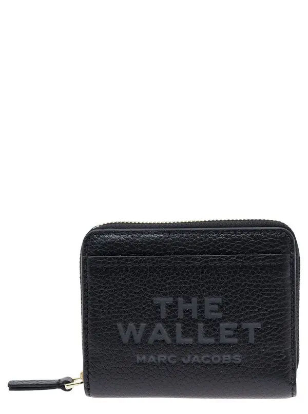 Marc Jacobs Wallet 'the Mini' With Engraved Logo On Front In Black Pebbled Leather For - Multicolor