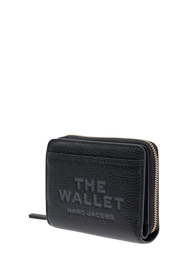 Marc Jacobs Wallet 'the Mini' With Engraved Logo On Front In Black Pebbled Leather For - Multicolor