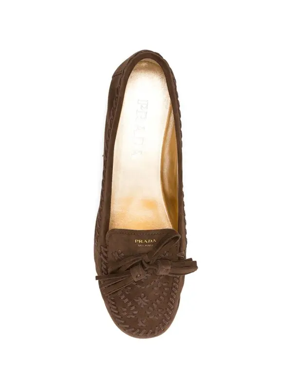 Prada Suede Leather Tassel Detail Loafers