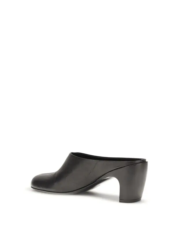 Dries Van Noten Leather Mules With Slanted Heel - Black