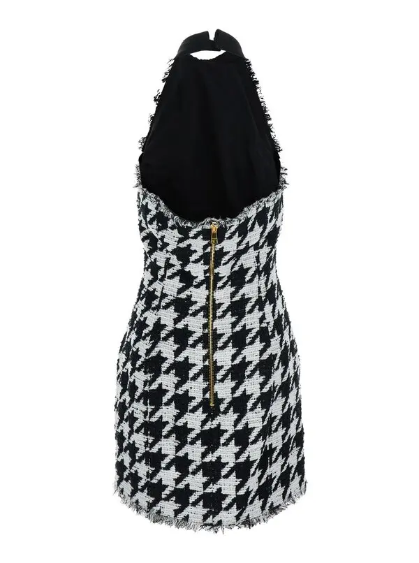 Balmain Houndstooth Tweed And Satin Mini Dress - Multicolor