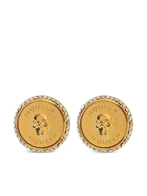 Alexander McQueen Sovereign Skull Earrings In Gold Finish Brass - Silver