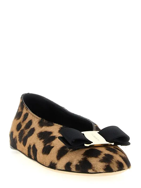 FERRAGAMO Vanna Leopard Print Pony Hair Ballet Flats - Multicolor