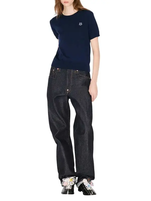 Kenzo Boke Flower Merino Wool Short-sleeve Top - Blue