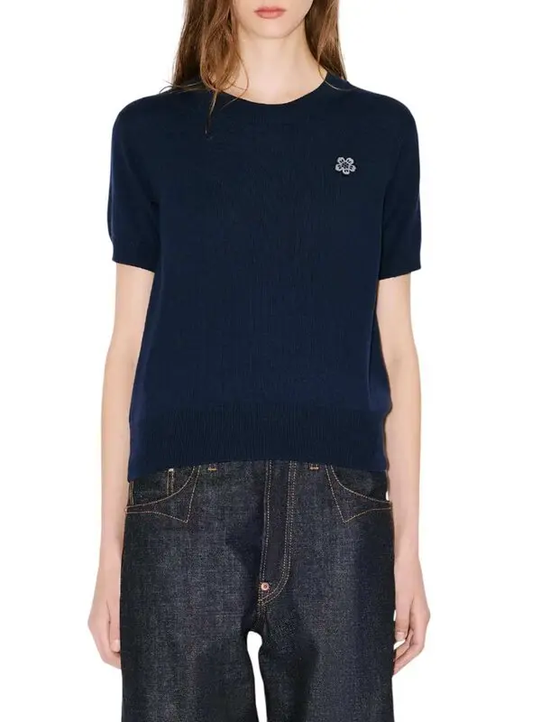 Kenzo Boke Flower Merino Wool Short-sleeve Top - Blue
