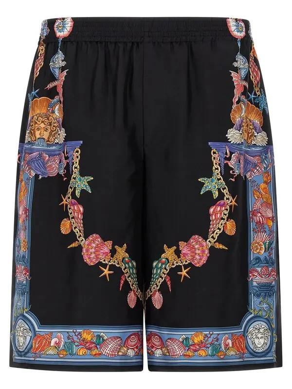 Versace Coral Theatre Print Silk Twill Bermuda Shorts - Multicolor