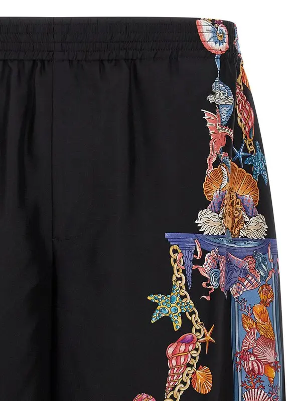 Versace Coral Theatre Print Silk Twill Bermuda Shorts