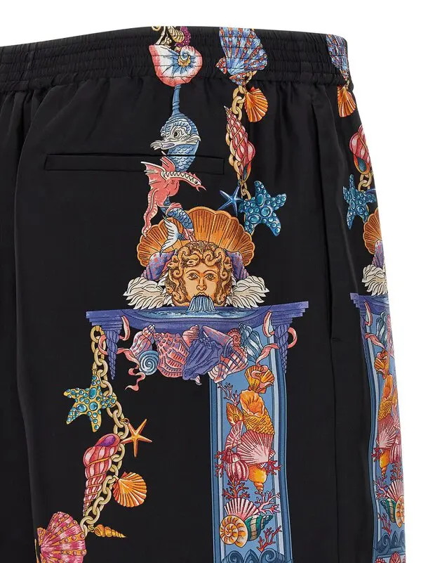 Versace Coral Theatre Print Silk Twill Bermuda Shorts