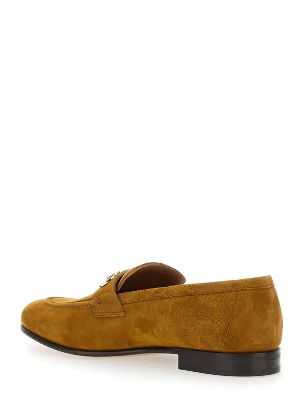 FERRAGAMO Suede Loafers With Gancini Detail - Brown