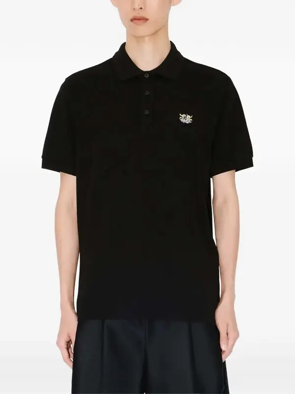 Kenzo Cotton Polo Shirt With Logo Appliqu - Black