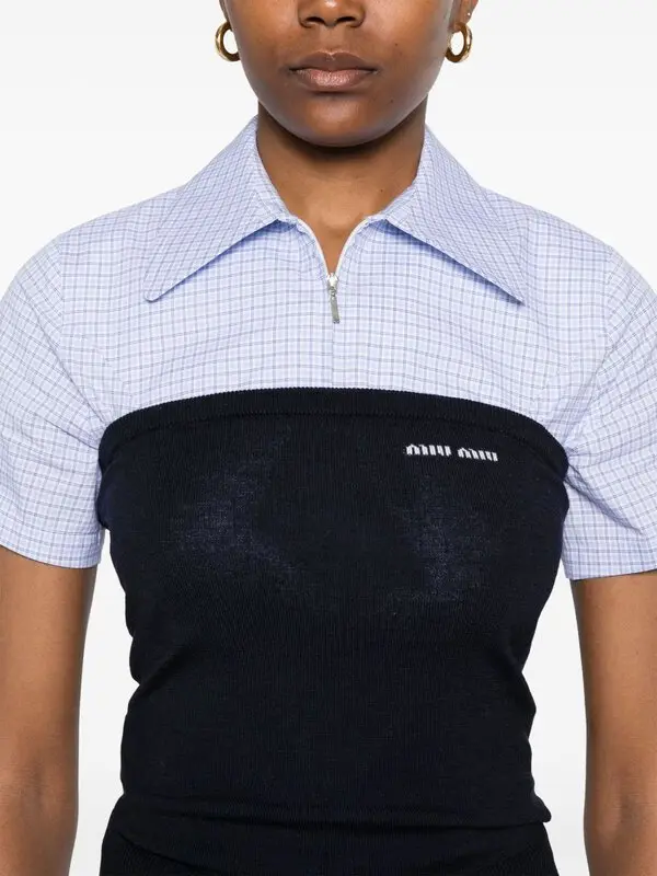 Miu Miu Wool Strapless Top With Embroidered Logo