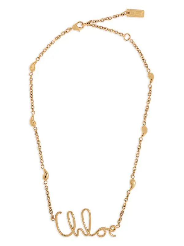 Chloé Gold Tone Brass Script Necklace - Silver