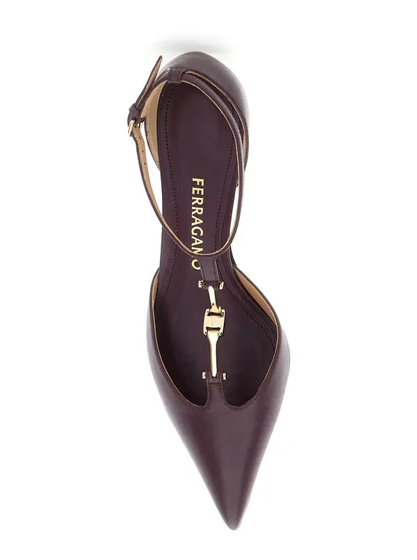 FERRAGAMO Leather Pumps With T-strap And Buckle Detail - Multicolor