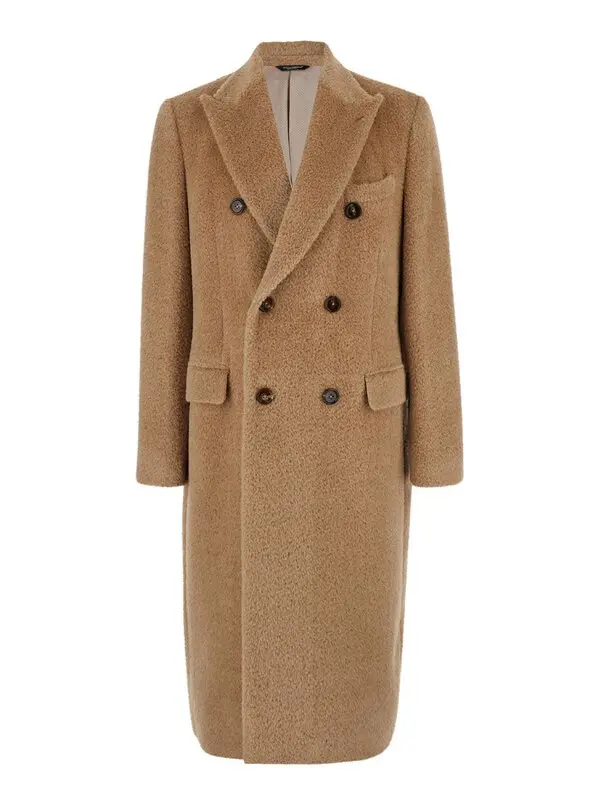 Dolce & Gabbana Beige Double-breasted Wool Blend Coat With Peak Lapel - Multicolor