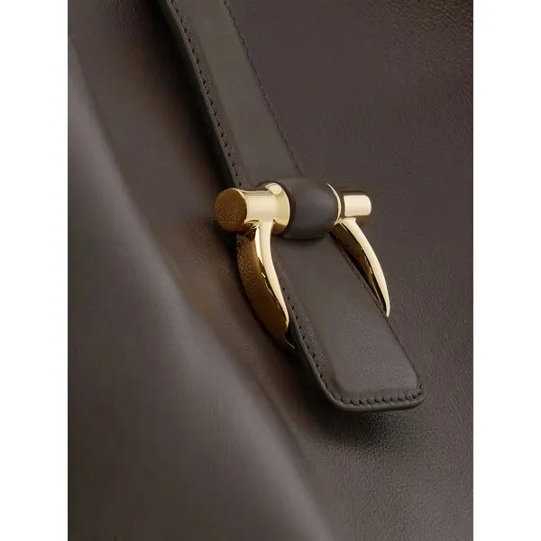 FERRAGAMO Calfskin Leather Gancini Clasp Tote Bag - Brown
